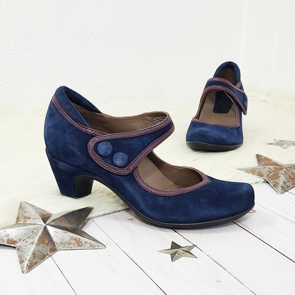Earthies | Shoes | Earthies Lucca Mary Jane Heels Blue Suede Leather ...